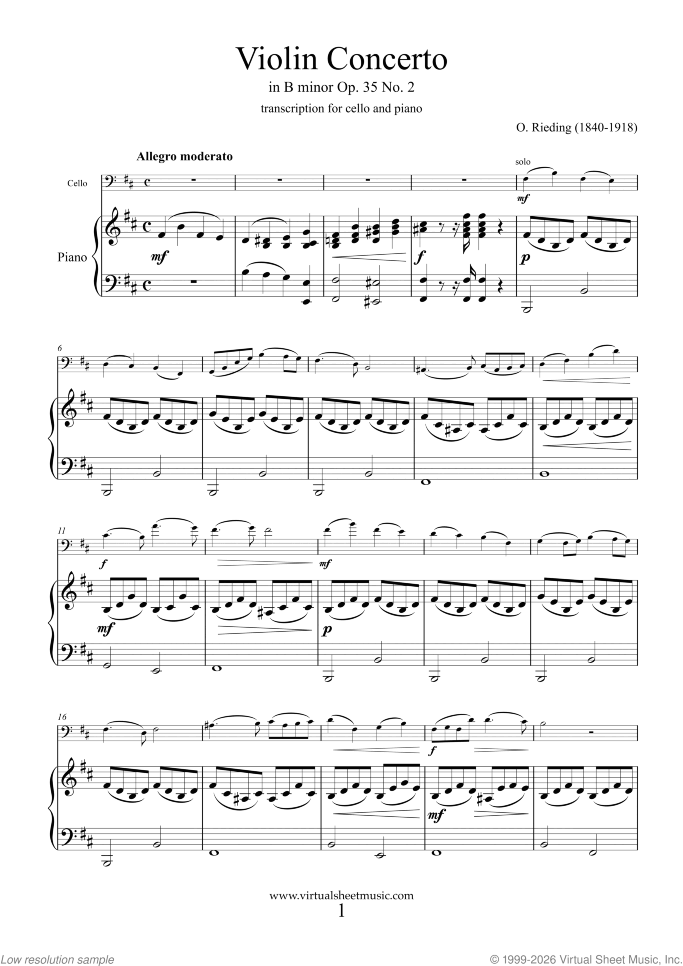 Rieding: Cello Concerto in B minor Op.35 No.2 sheet music (PDF)
