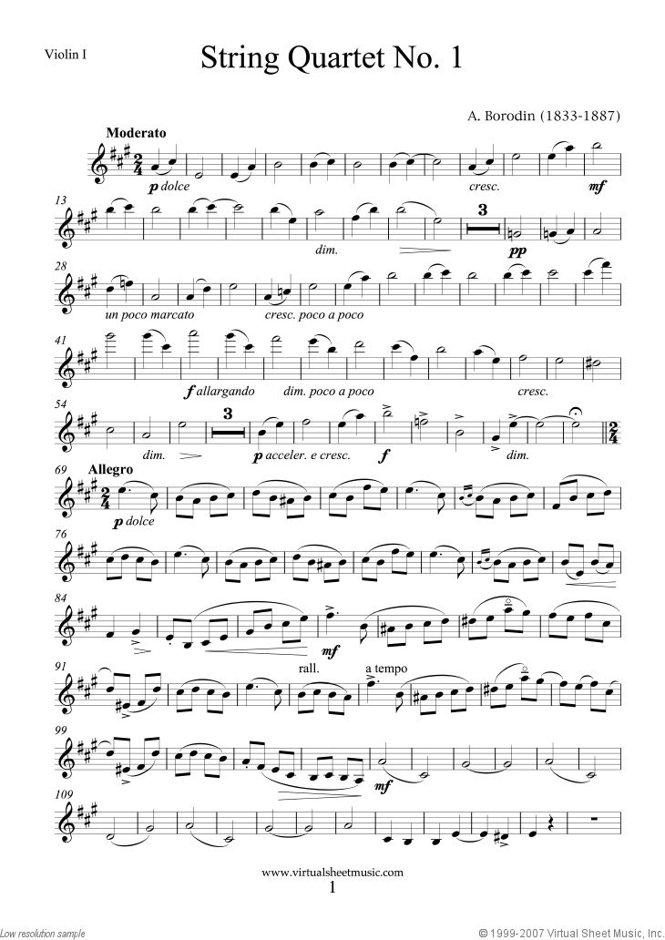 Quartet No.1 in A major (parts) sheet music for string quartet