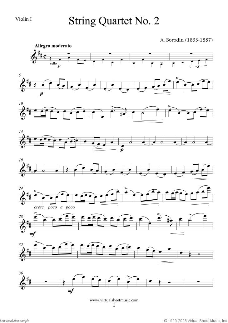 Quartet No.2 in D major (parts) sheet music for string quartet