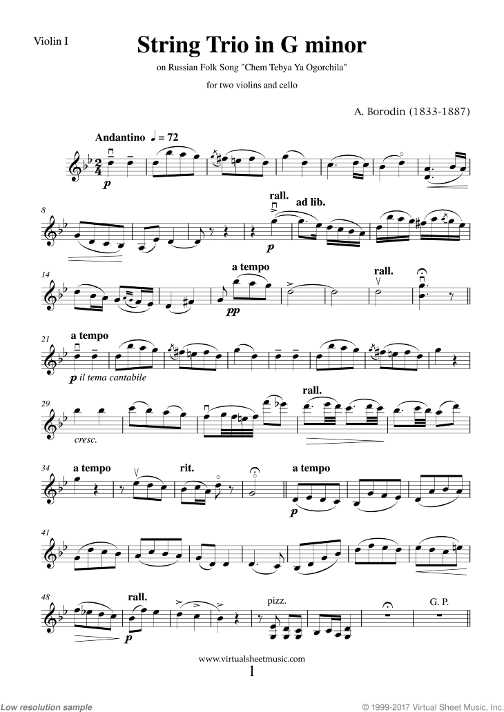 String Trio in G minor (parts) sheet music for string trio (two violins ...
