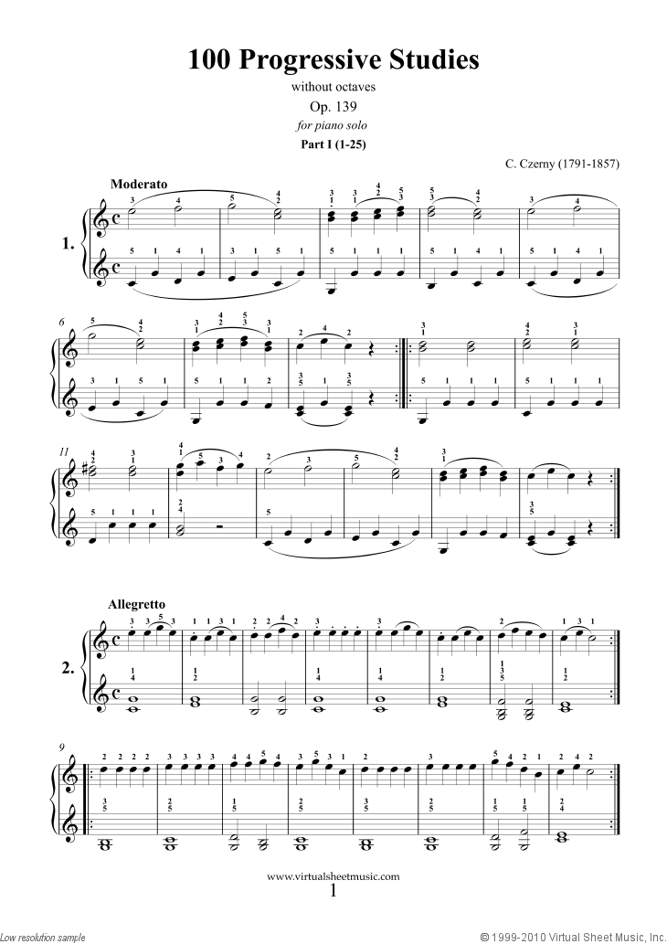 Progressive Studies, 100 Op.139, COMPLETE sheet music for piano solo