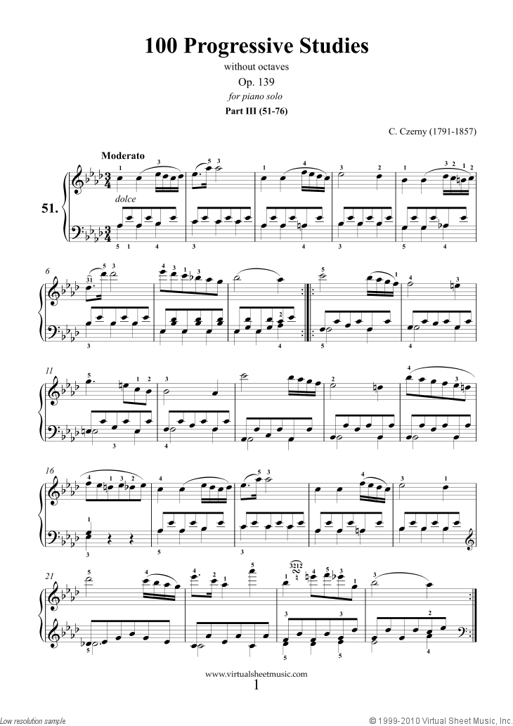 Progressive Studies, 100 Op.139, Part III sheet music for piano solo