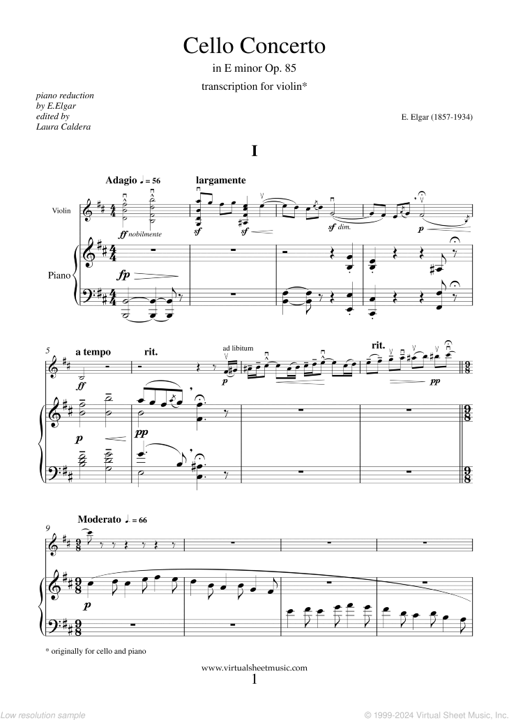 Elgar: Violin Concerto in E minor Op.85 sheet music (PDF)