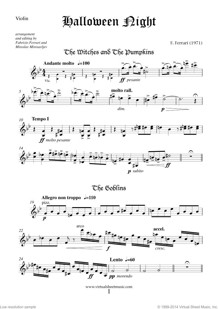 Halloween Night (parts) sheet music for string trio (PDF)