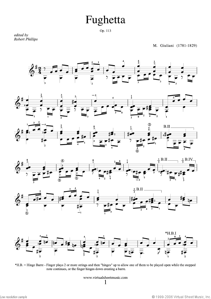 Fughetta, Op.113 sheet music for guitar solo (PDF)