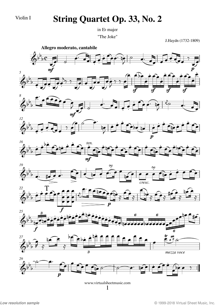 String Quartet in Eb major Op.33 No.2 "The Joke" (parts) sheet music