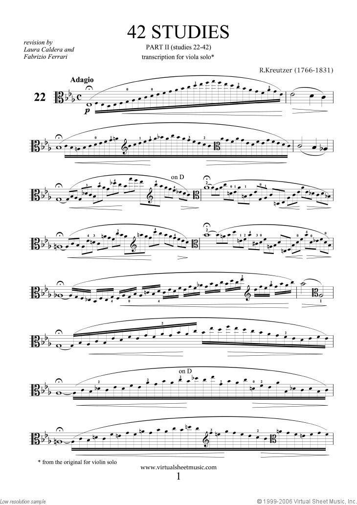 Studies (22-42) - part II sheet music for viola solo (PDF)