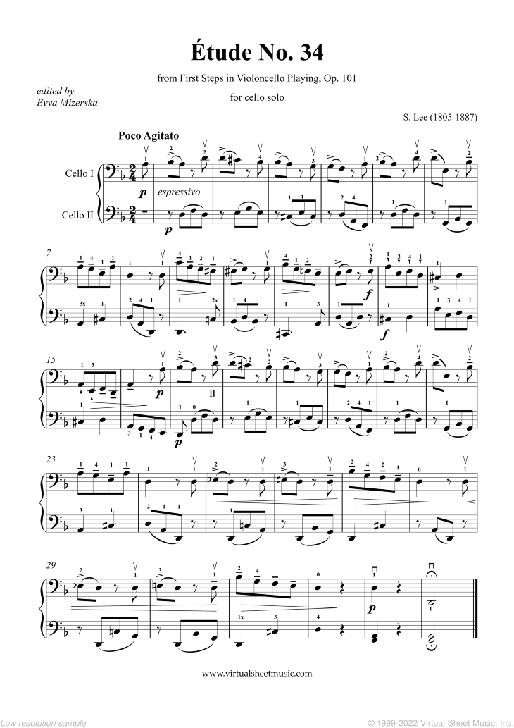Free Etude No. 34 Op. 101 sheet music for cello solo (with 2nd cello ...