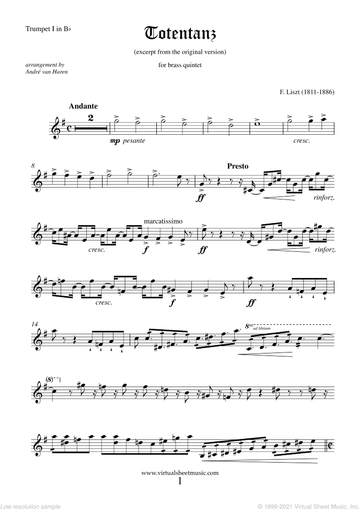 Totentanz (parts) sheet music for brass quintet (PDF-interactive)