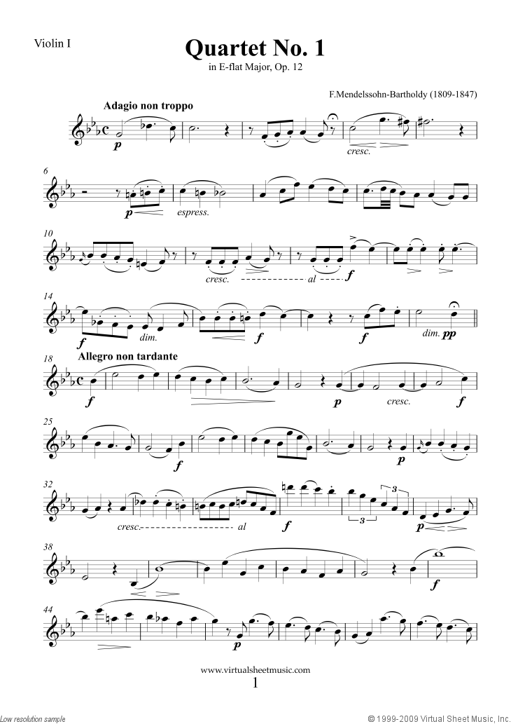 Quartet No. 1 Op. 12 (parts) sheet music for string quartet (PDF)