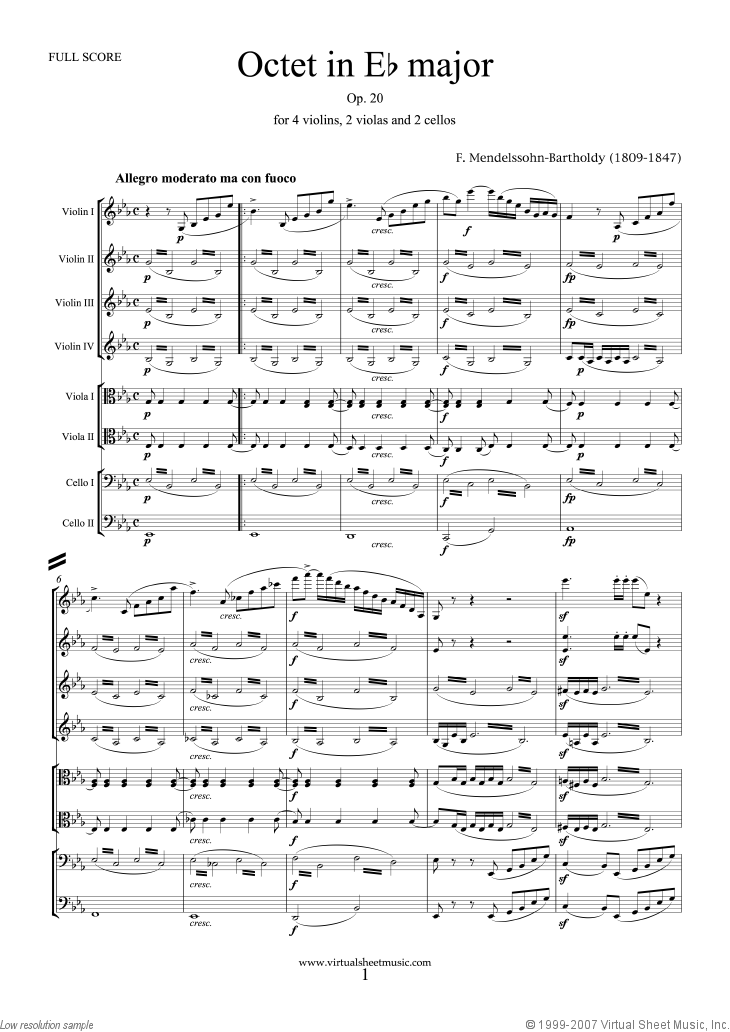 Octet in Eb major Op. 20 (f.score) sheet music for strings (PDF)