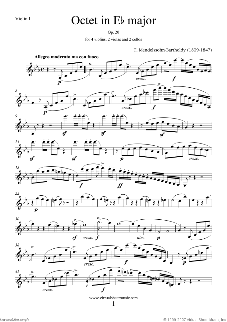Mendelssohn-Bartholdy Octet in Eb major Op. 20 sheet music for strings