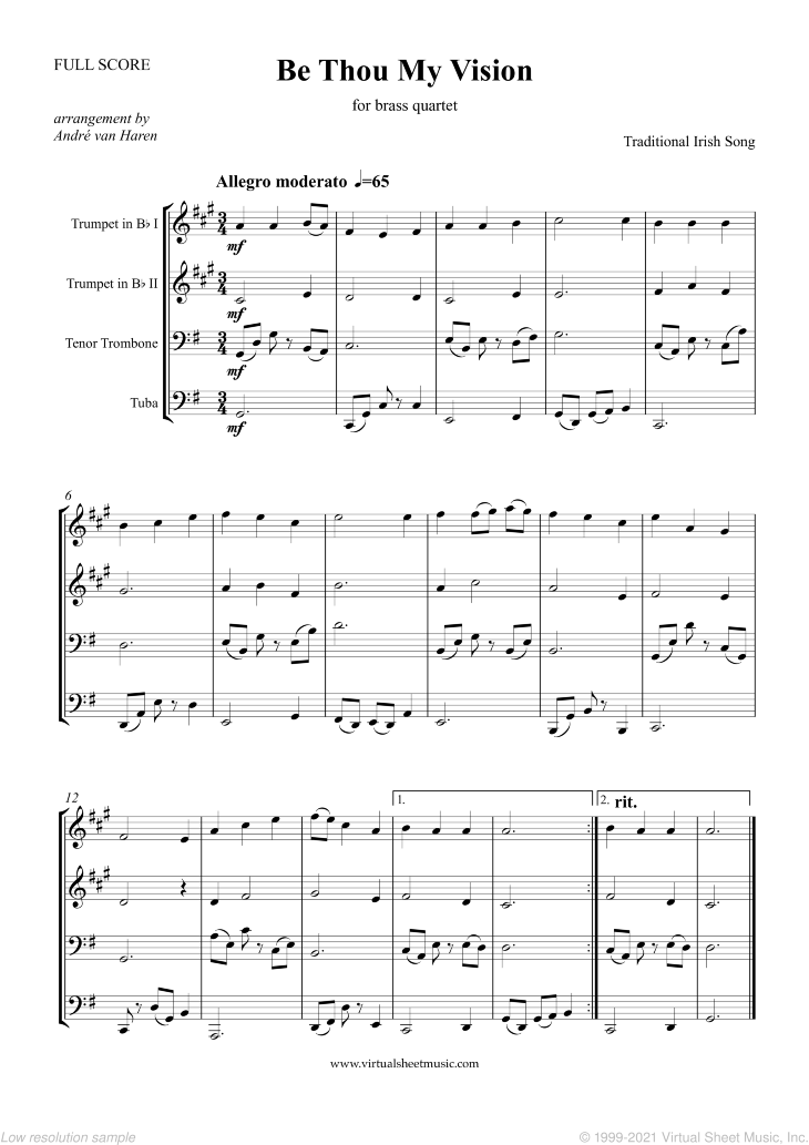 Be Thou My Vision sheet music for brass quartet (PDF-interactive)