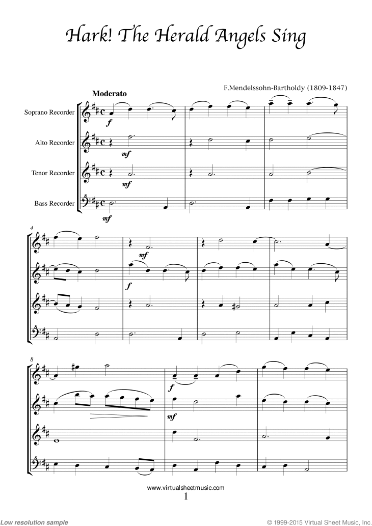 Easy Christmas Recorder Quartet Sheet Music Carols (PDF), collection 2 ...