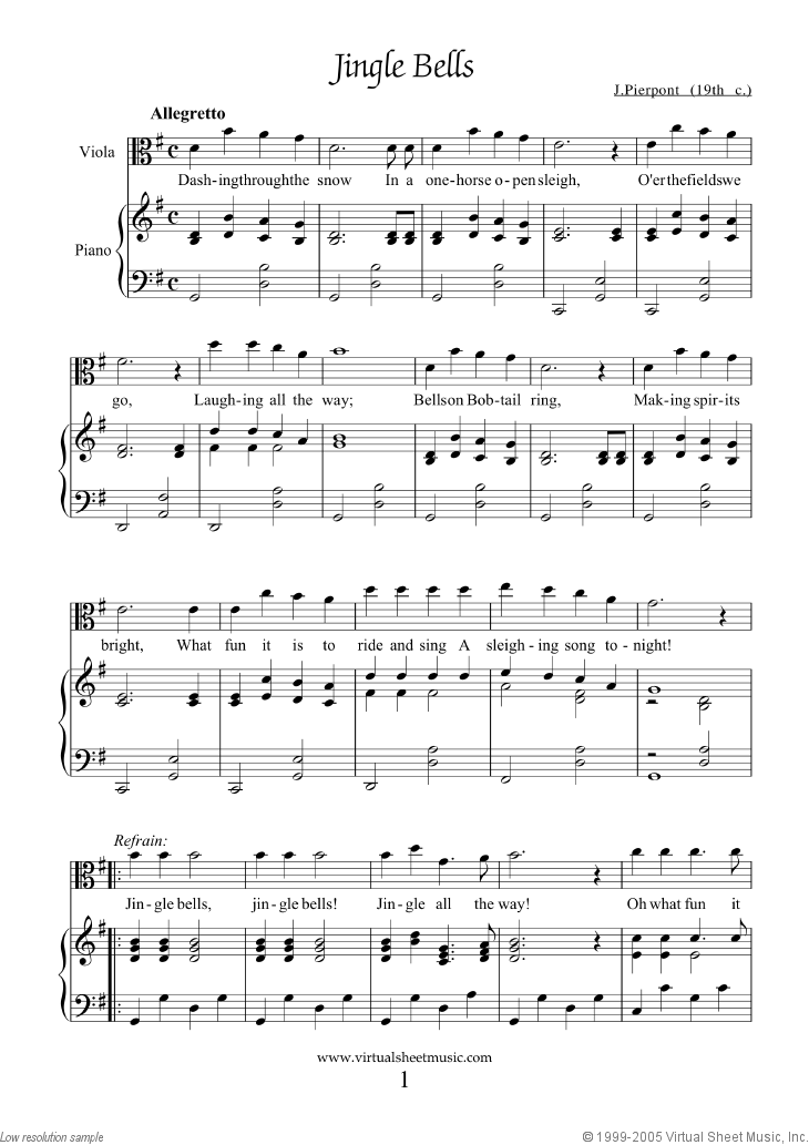 Easy Christmas Viola Sheet Music Songs, Printable (PDF), collection 1