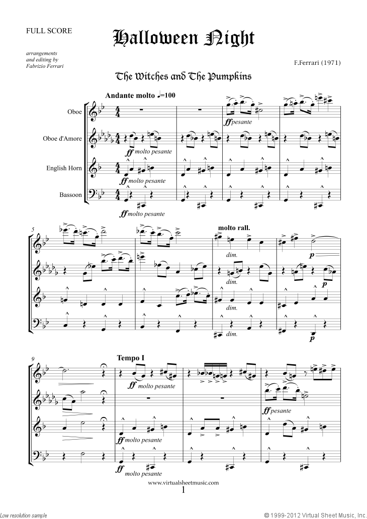 Halloween Sheet Music for double reed quartet (PDF-interactive)