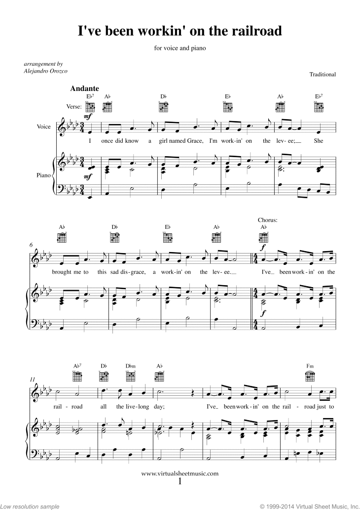 I've Been Workin' on the Railroad sheet music for piano, voice or other ...
