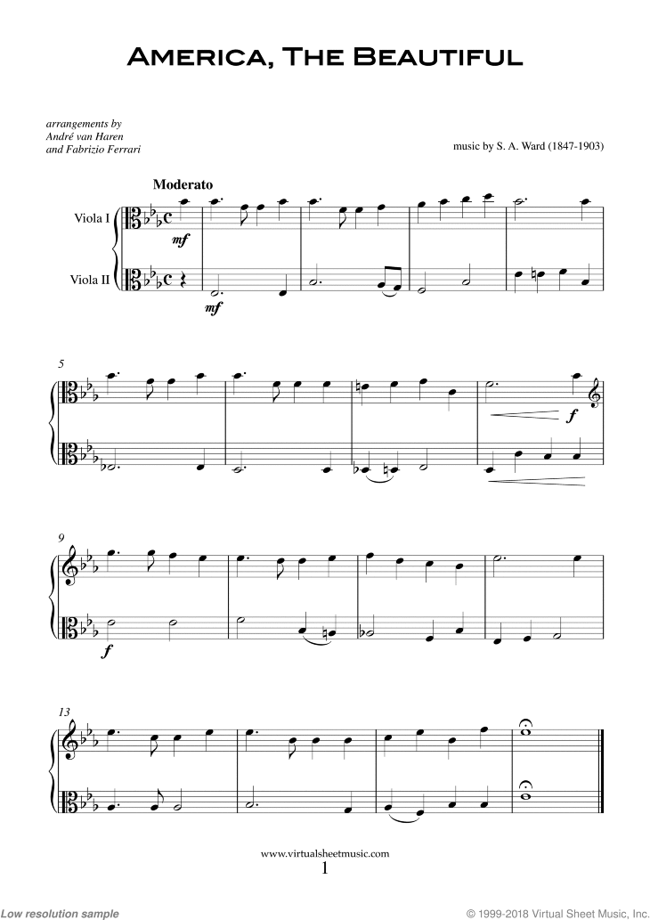 Patriotic Sheet Music and Songs for two violas, USA Tunes and Songs