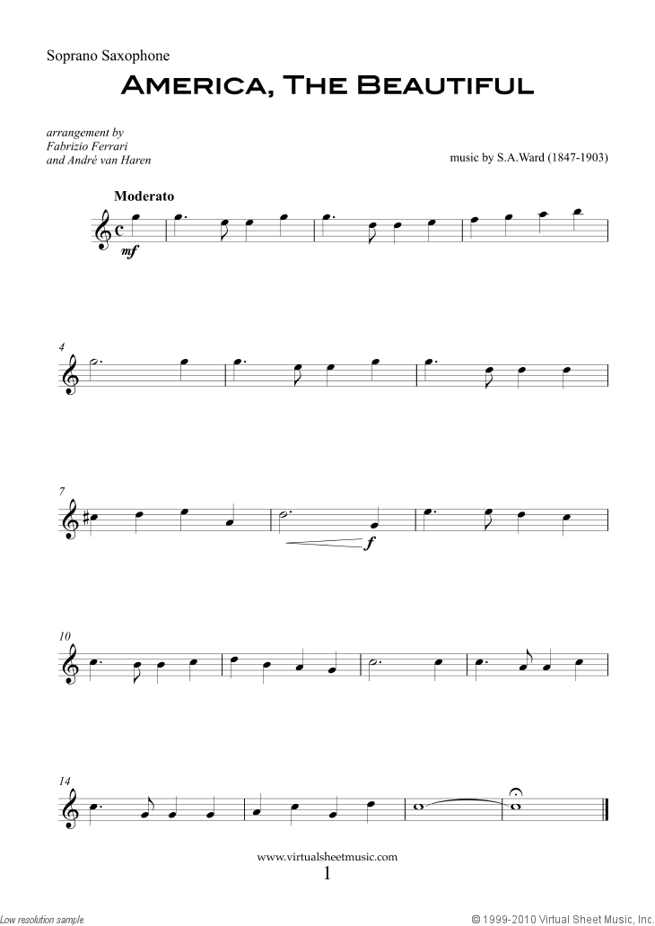 Patriotic Sheet Music and Songs for saxophone quartet, USA Tunes and ...