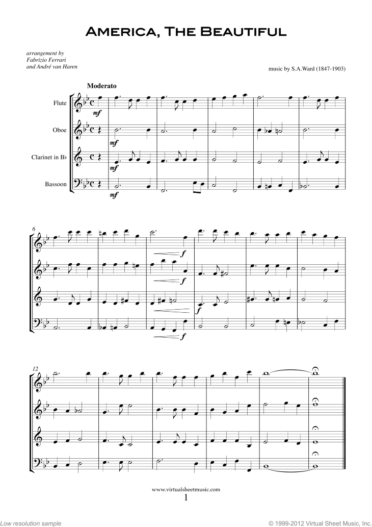 Patriotic Sheet Music and Songs for wind quartet, USA Tunes and Songs