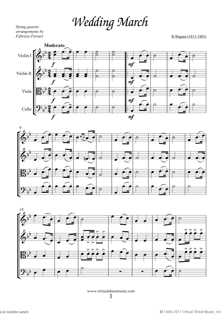 Wedding Sheet Music for string quartet (PDF-interactive)