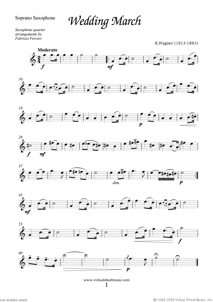 Wedding Sheet Music for saxophone quartet (PDF)