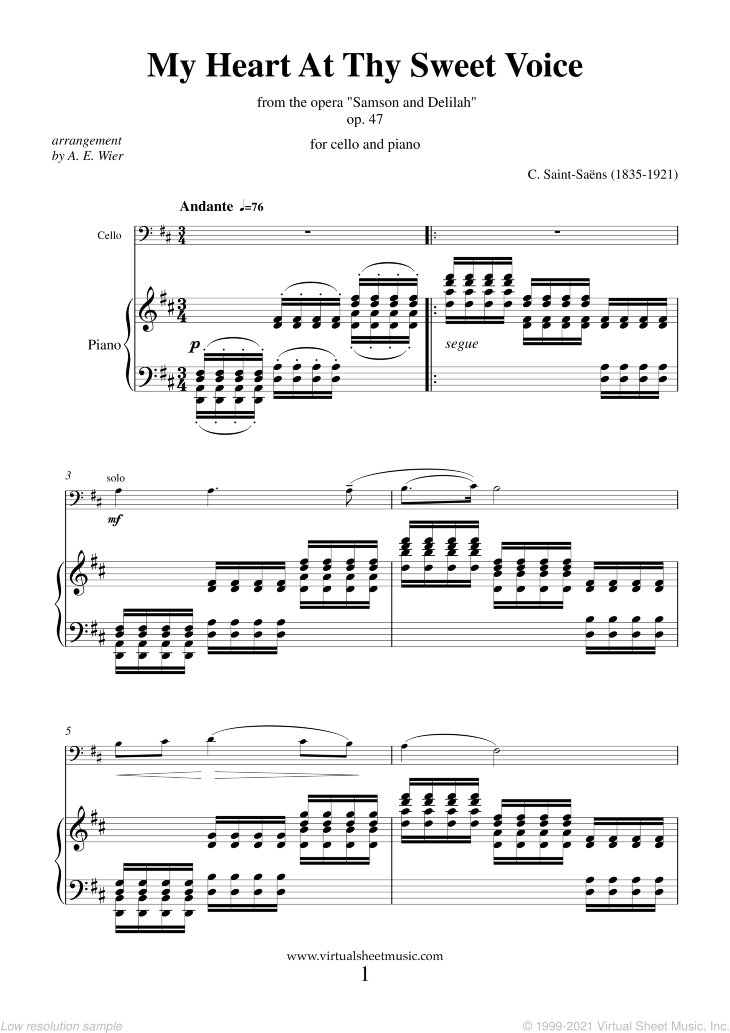 My Heart at Thy Sweet Voice sheet music for cello and piano (PDF)