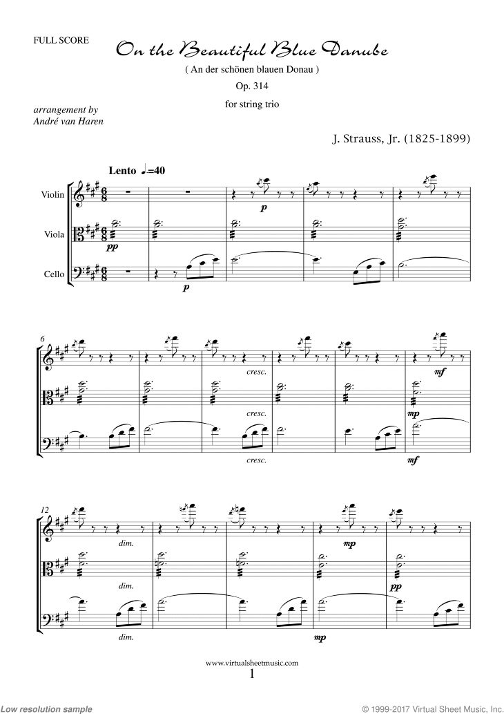 The Blue Danube sheet music for string trio (PDF-interactive)