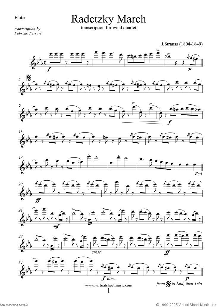 Radetzky March sheet music for wind quartet (PDF-interactive)