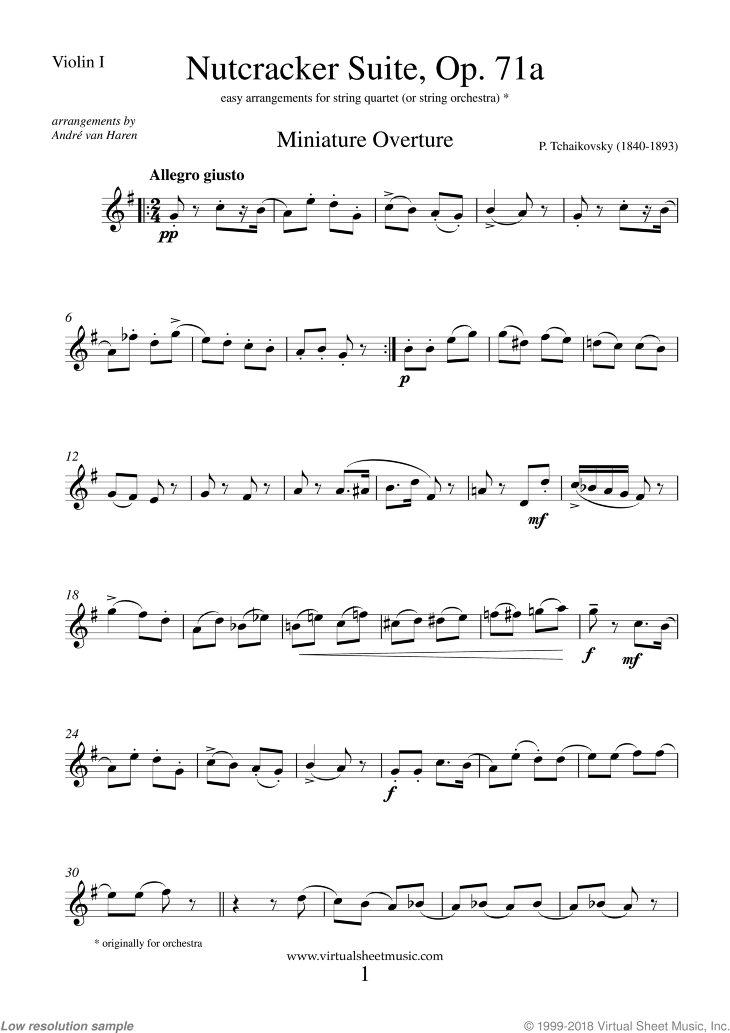 Nutcracker Suite, Simplified Version (parts) for String Quartet, Sheet ...