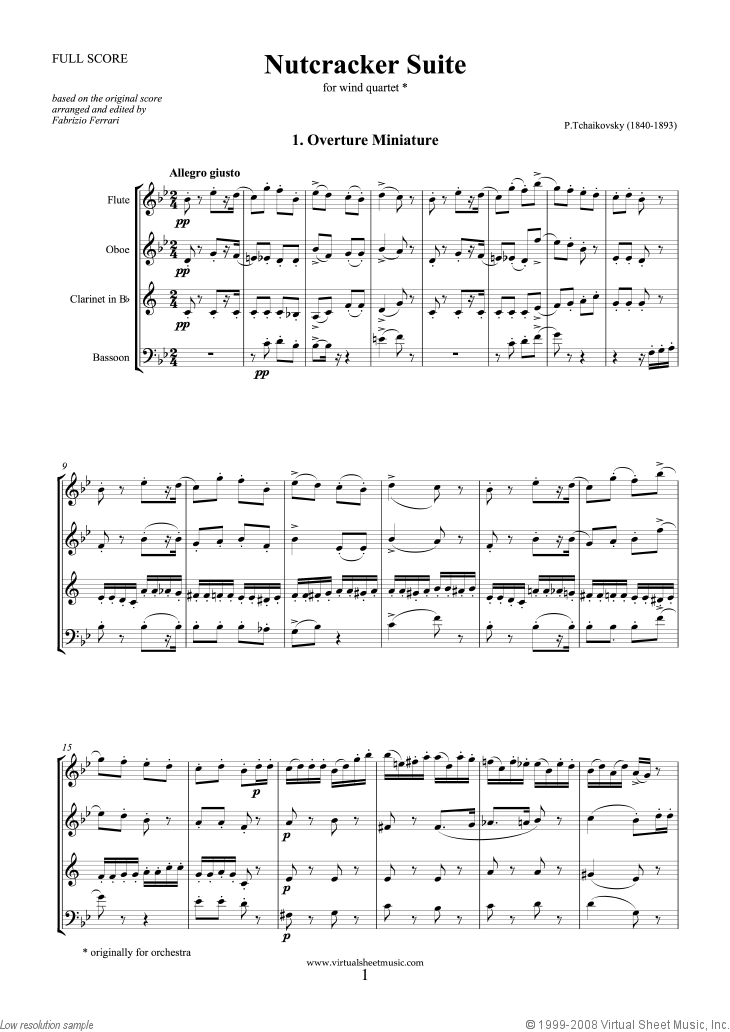 Nutcracker Suite for Wind Quartet, Sheet Music to Download (PDF)