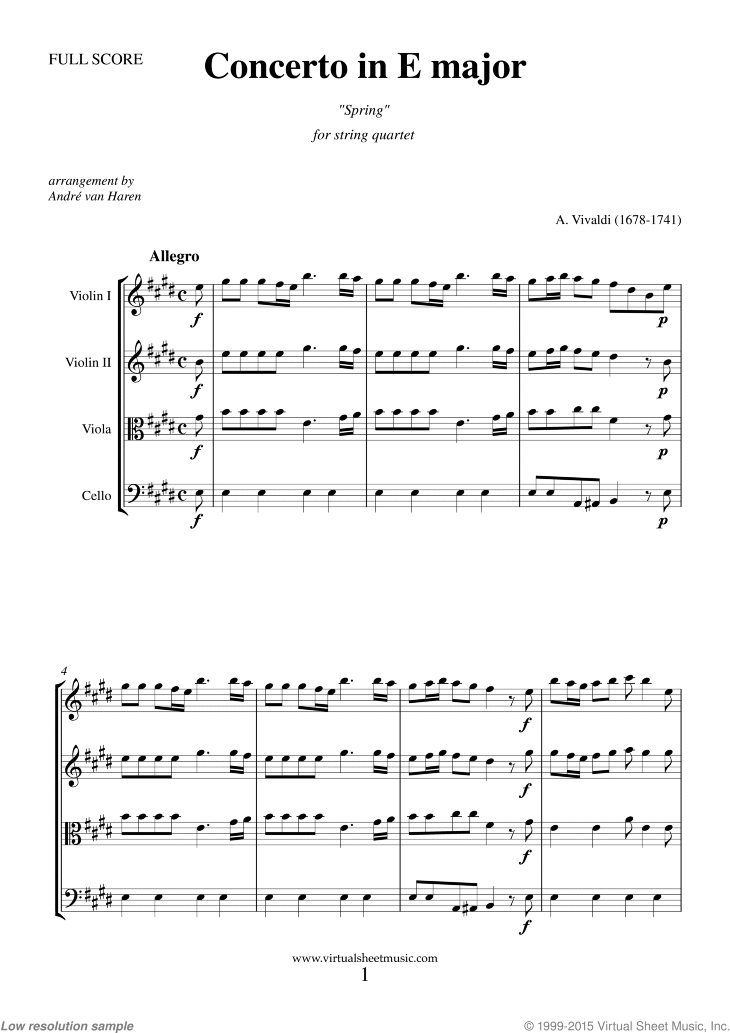 Vivaldi: Concerto "Spring" sheet music (PDF)