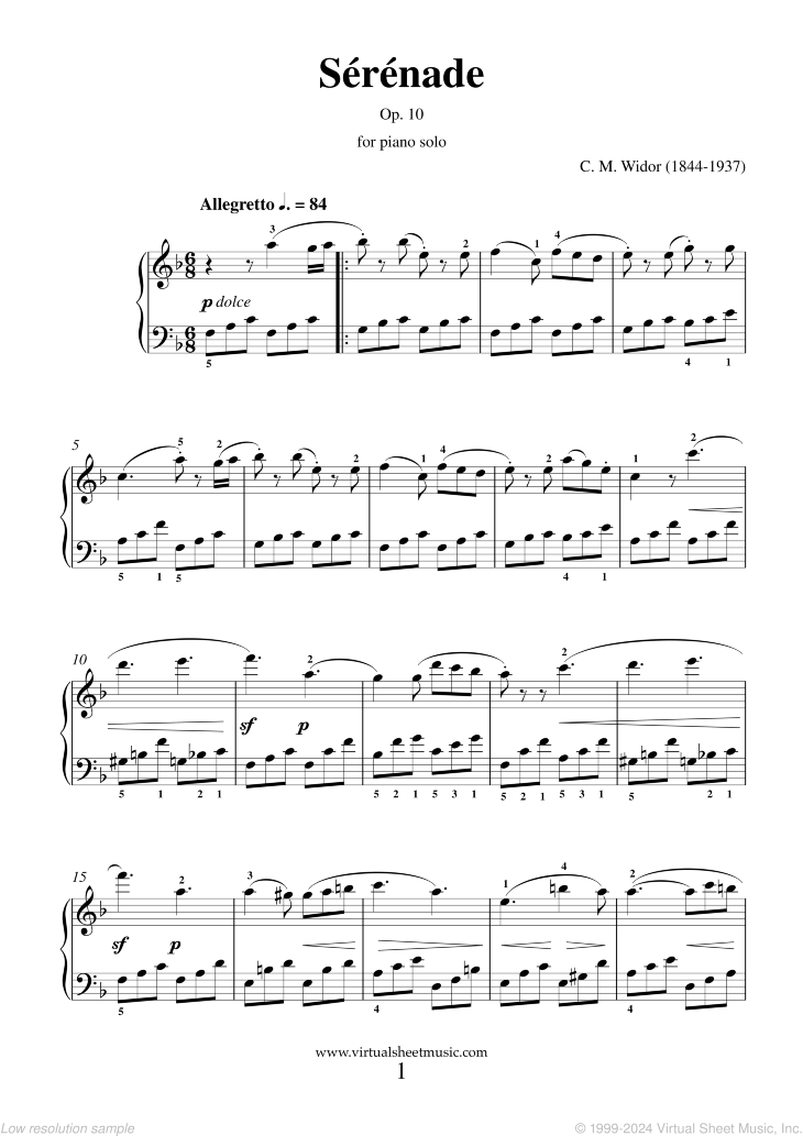 Serenade Op. 10 sheet music for piano solo (PDF-interactive)