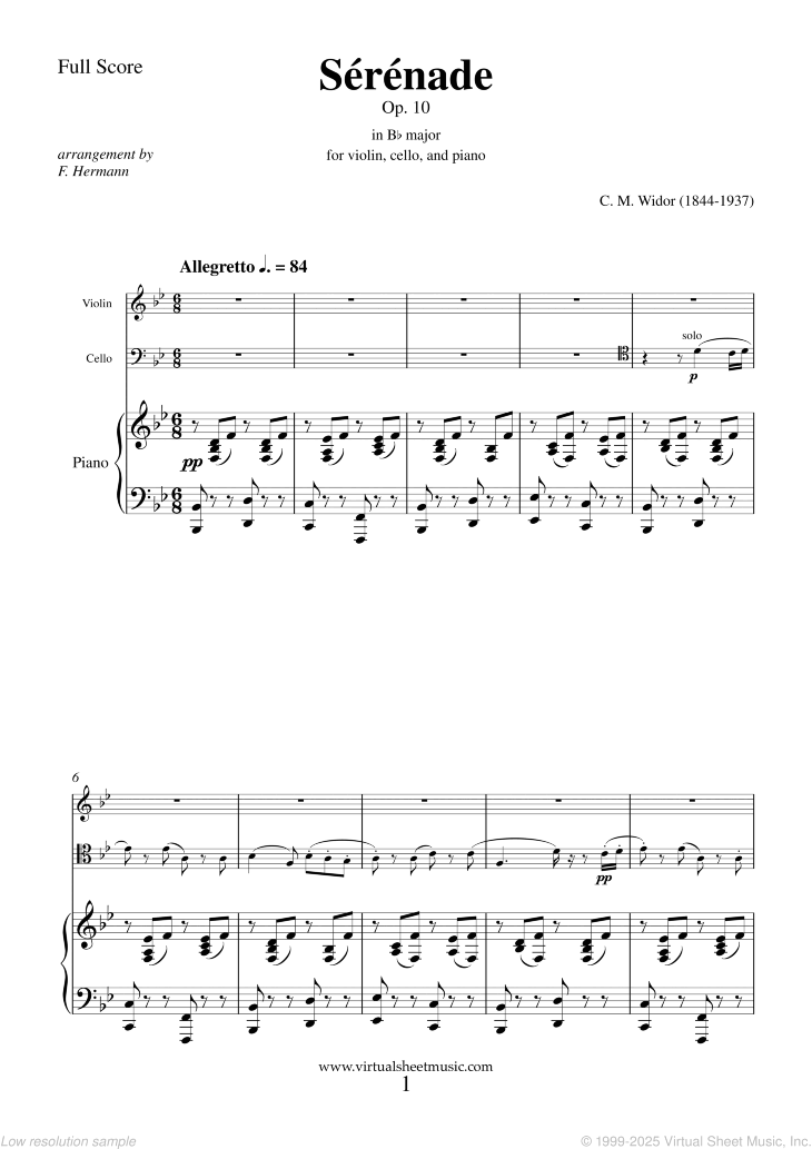 Serenade Op. 10 sheet music for violin, cello and piano (PDF)