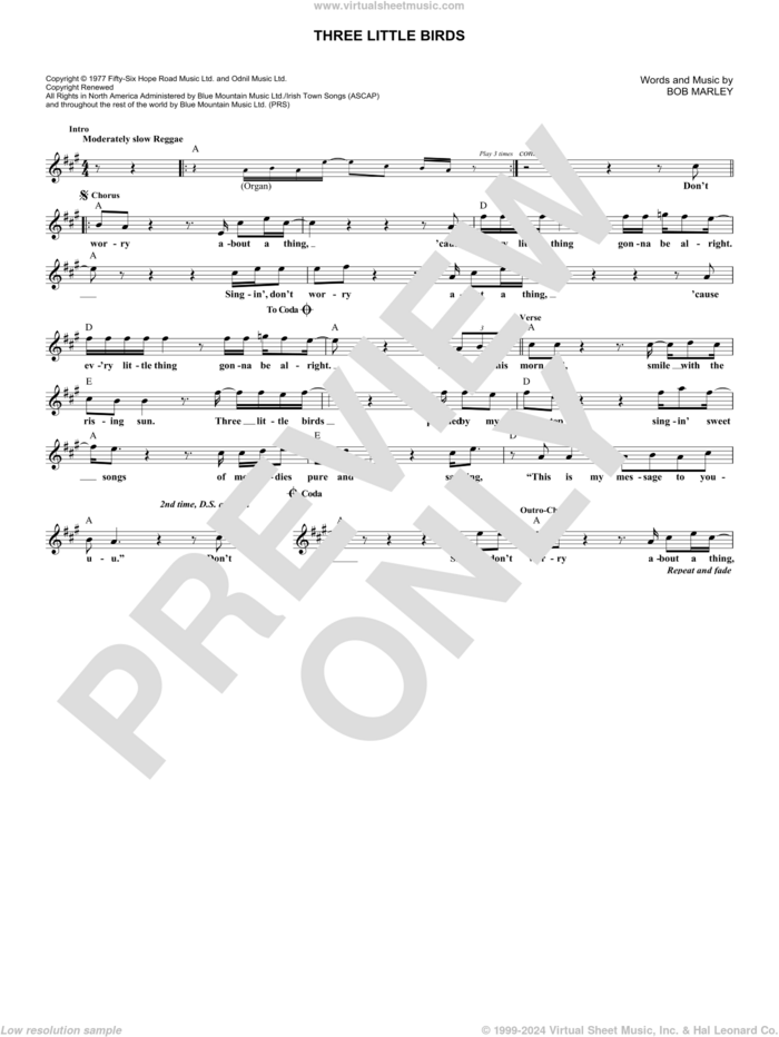 Marley - Three Little Birds sheet music (fake book) (PDF)