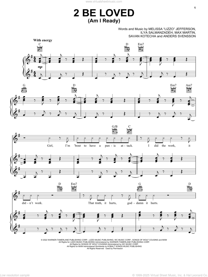 2 Be Loved (Am I Ready) sheet music for voice, piano or guitar