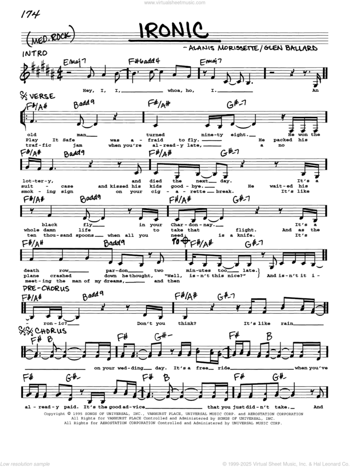 Ironic sheet music (real book with lyrics) (PDF)