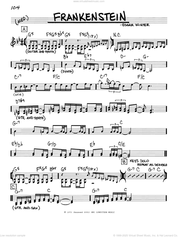 Frankenstein sheet music (real book with lyrics) (PDF)