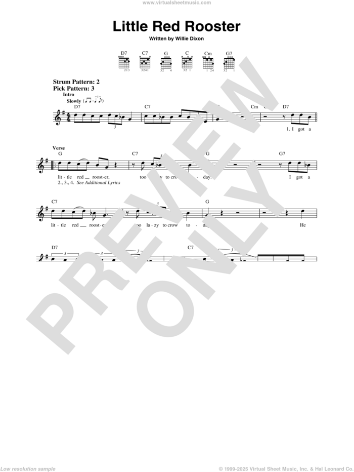 Little Red Rooster sheet music for guitar solo (chords) (PDF)
