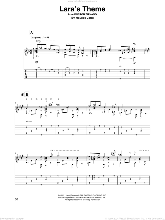 Lara's Theme (from Doctor Zhivago) (arr. David Jaggs) sheet music for guitar solo