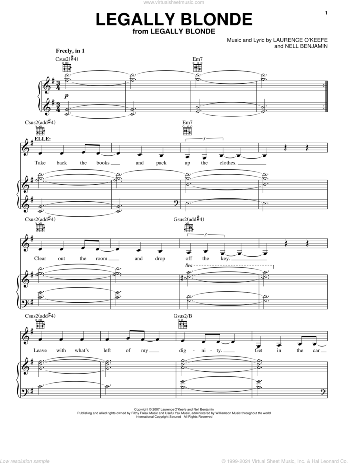 Musical - Legally Blonde sheet music for voice and piano (PDF)