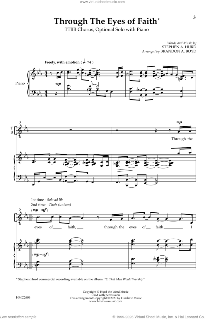 Through The Eyes Of Faith sheet music for choir (TTBB: tenor, bass)