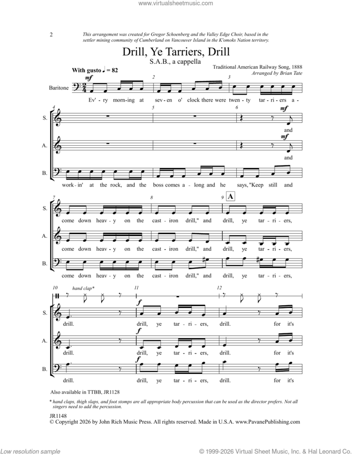 Drill, Ye Tarriers, Drill sheet music for choir (SAB: soprano, alto, bass)