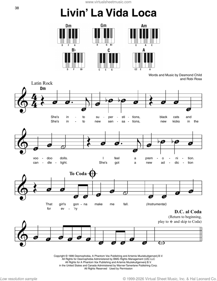 Ricky Martin: Livin' La Vida Loca sheet music for piano solo