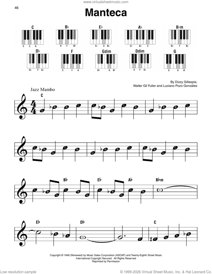 Manteca sheet music for piano solo (PDF)