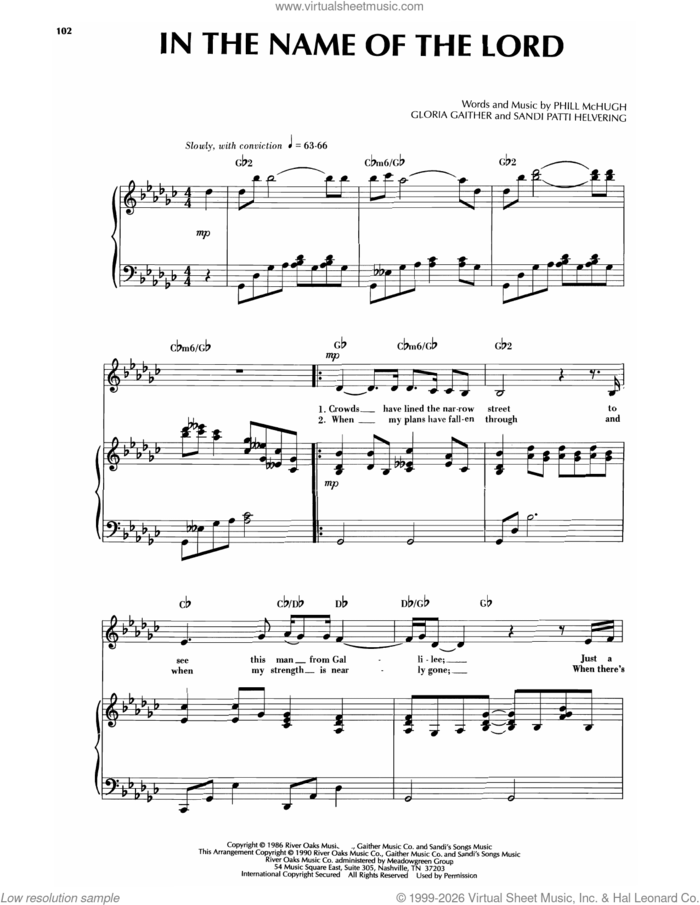 In The Name Of The Lord sheet music for voice and piano (PDF)