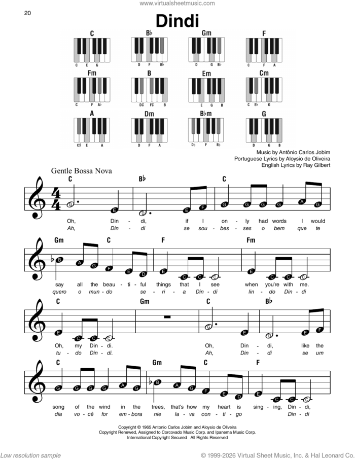 Dindi sheet music for piano solo (PDF)