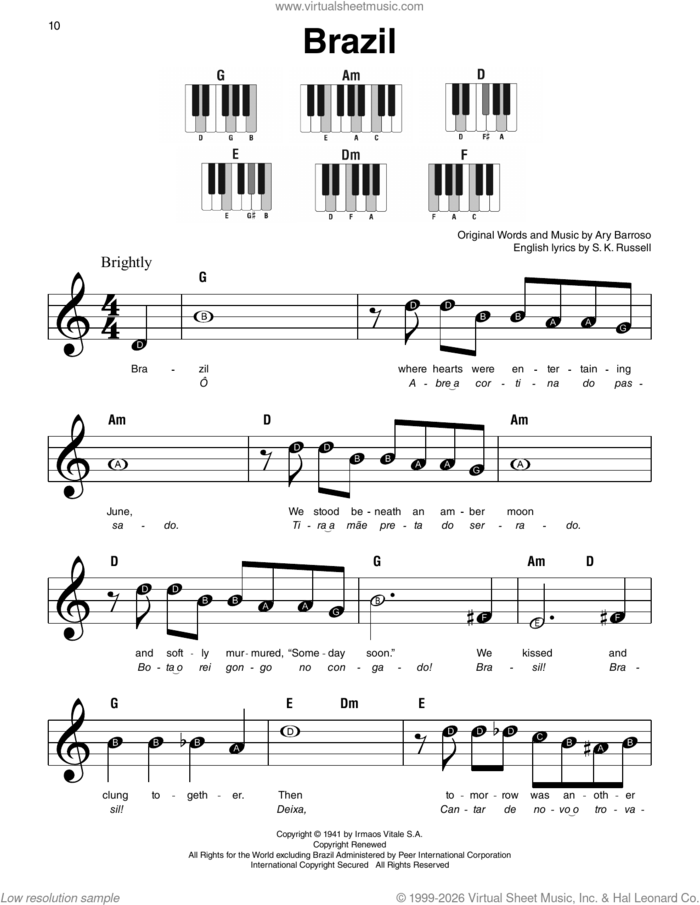 Brazil sheet music for piano solo (PDF)