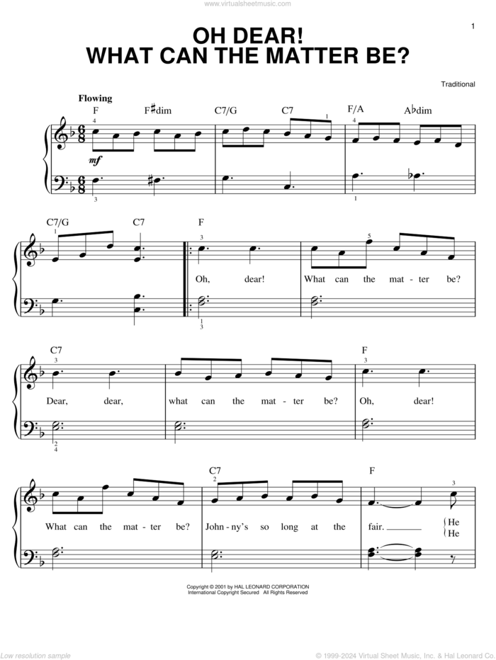 Oh Dear! What Can The Matter Be? sheet music for piano solo (PDF)