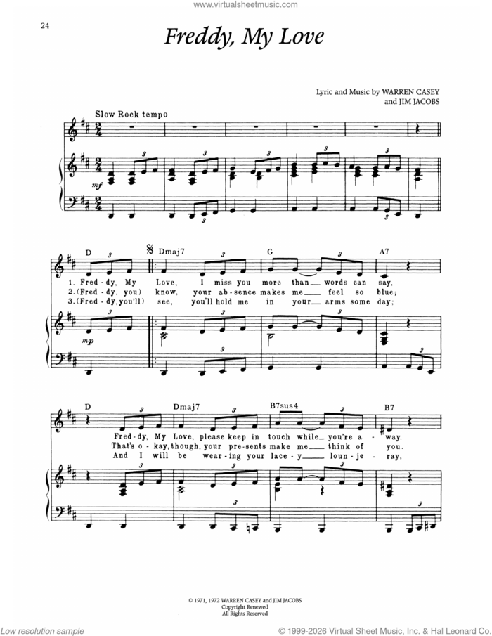 Freddy, My Love (from Grease) sheet music for voice and piano